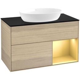 Villeroy & Boch Villeroy und Boch Finion Waschtischunterschrank FA22HFPC 100cm, Abdeckplatte black matt, Regale Gold matt lacquer, Oak Veneer