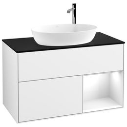 Villeroy & Boch Villeroy und Boch Finion Waschtischunterschrank G902GFGF 100cm, Abdeckplatte black matt, Emotion, Regale Glossy white lacquer, Glossy white lacquer