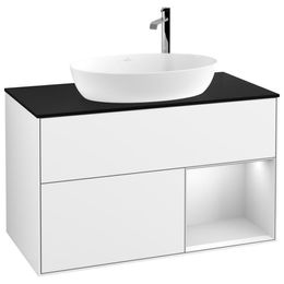 Villeroy & Boch Villeroy und Boch Finion Waschtischunterschrank G902MTGF 100cm, Abdeckplatte black matt, Emotion, Regale White matt lacquer, Glossy white lacquer
