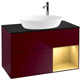 Villeroy & Boch Villeroy und Boch Finion Waschtischunterschrank G902HFHB 100cm, Abdeckplatte black matt, Emotion, Regale Gold matt lacquer, Peony Matt