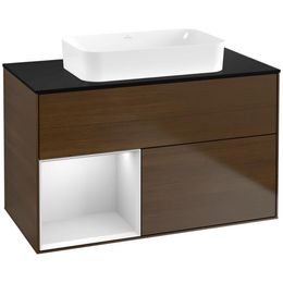 Villeroy & Boch Villeroy und Boch Finion Waschtischunterschrank F652MTGN 100x60,3x50,1cm, Regal links White matt lacquer, Walnut veneer