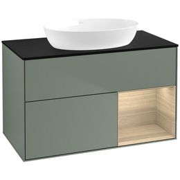 Villeroy & Boch Villeroy und Boch Finion Waschtischunterschrank FA22PCGM 100cm, Abdeckplatte black matt, Regale Oak Veneer, Olive Matt Lacquer