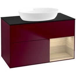 Villeroy & Boch Villeroy und Boch Finion Waschtischunterschrank FA22PCHB 100cm, Abdeckplatte black matt, Regale Oak Veneer, Peony Matt