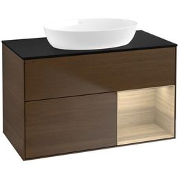 Villeroy & Boch Villeroy und Boch Finion Waschtischunterschrank FA22PCGN 100cm, Abdeckplatte black matt, Regale Oak Veneer, Walnut veneer