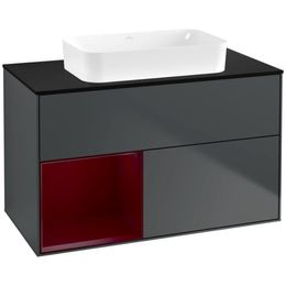 Villeroy & Boch Villeroy und Boch Finion Waschtischunterschrank F652HBHG 100x60,3x50,1cm, Regal links Peony, Midnight Blue Matt Lacquer