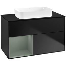 Villeroy & Boch Villeroy und Boch Finion Waschtischunterschrank F652GMPD 100x60,3x50,1cm, Regal links Olive Matt Lacquer, Black matt lacquer