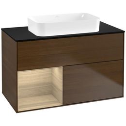 Villeroy & Boch Villeroy und Boch Finion Waschtischunterschrank F652PCGN 100x60,3x50,1cm, Regal links Oak Veneer, Walnut veneer
