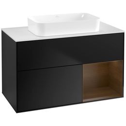 Villeroy & Boch Villeroy und Boch Finion Waschtischunterschrank F661GNPD 100x60,3x50,1cm, Regal rechts Walnut veneer, Black matt lacquer