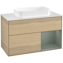 Villeroy & Boch Villeroy und Boch Finion Waschtischunterschrank F661GMPC 100x60,3x50,1cm, Regal rechts Olive Matt Lacquer, Oak Veneer