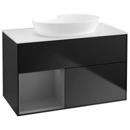 Villeroy & Boch Villeroy und Boch Finion Waschtischunterschrank GA11GKPD 100cm, Abdeckplatte white matt, Emotion, Regale Anthracite matt lacquer, Black matt lacquer