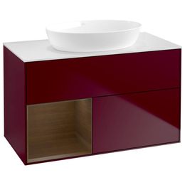 Villeroy & Boch Villeroy und Boch Finion Waschtischunterschrank GA11GNHB 100cm, Abdeckplatte white matt, Emotion, Regale Walnut Veneer, Peony Matt