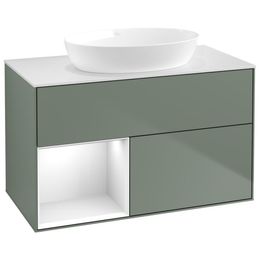 Villeroy & Boch Villeroy und Boch Finion Waschtischunterschrank GA11GFGM 100cm, Abdeckplatte white matt, Emotion, Regale Glossy white lacquer, Olive Matt Lacquer