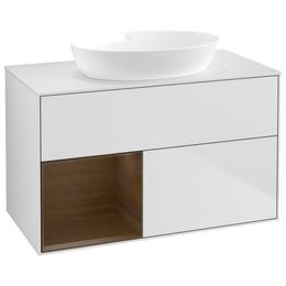 Villeroy & Boch Villeroy und Boch Finion Waschtischunterschrank GA11GNMT 100cm, Abdeckplatte white matt, Emotion, Regale Walnut Veneer, White matt lacquer