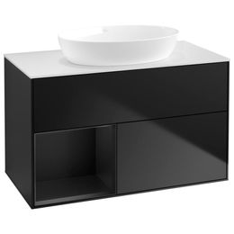 Villeroy & Boch Villeroy und Boch Finion Waschtischunterschrank GA11PDPD 100cm, Abdeckplatte white matt, Emotion, Regale Black matt lacquer, Black matt lacquer