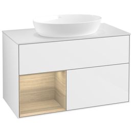Villeroy & Boch Villeroy und Boch Finion Waschtischunterschrank GA11PCGF 100cm, Abdeckplatte white matt, Emotion, Regale Oak Veneer, Glossy white lacquer