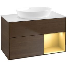 Villeroy & Boch Villeroy und Boch Finion Waschtischunterschrank FA21HFGN 100cm, Abdeckplatte white matt, Regale Gold matt lacquer, Walnut veneer