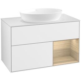 Villeroy & Boch Villeroy und Boch Finion Waschtischunterschrank FA21PCGF 100cm, Abdeckplatte white matt, Regale Oak Veneer, Glossy white lacquer