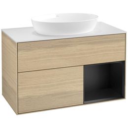 Villeroy & Boch Villeroy und Boch Finion Waschtischunterschrank FA21PDPC 100cm, Abdeckplatte white matt, Regale Black matt lacquer, Oak Veneer