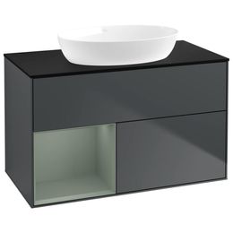 Villeroy & Boch Villeroy und Boch Finion Waschtischunterschrank GA12GMHG 100cm, Abdeckplatte black matt, Emotion, Regale Olive matt lacquer, Midnight Blue Matt Lacquer