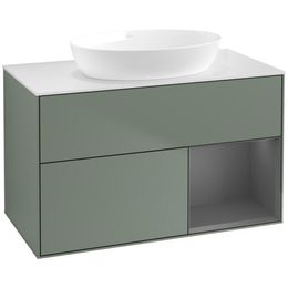 Villeroy & Boch Villeroy und Boch Finion Waschtischunterschrank FA21GKGM 100cm, Abdeckplatte white matt, Regale Anthracite matt lacquer, Olive Matt Lacquer