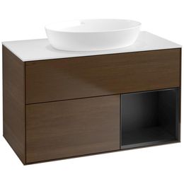 Villeroy & Boch Villeroy und Boch Finion Waschtischunterschrank FA21PDGN 100cm, Abdeckplatte white matt, Regale Black matt lacquer, Walnut veneer