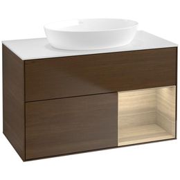Villeroy & Boch Villeroy und Boch Finion Waschtischunterschrank FA21PCGN 100cm, Abdeckplatte white matt, Regale Oak Veneer, Walnut veneer