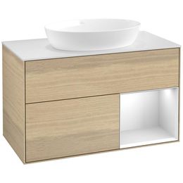 Villeroy & Boch Villeroy und Boch Finion Waschtischunterschrank FA21MTPC 100cm, Abdeckplatte white matt, Regale White matt lacquer, Oak Veneer