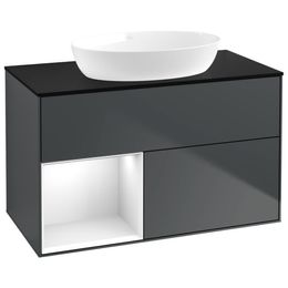 Villeroy & Boch Villeroy und Boch Finion Waschtischunterschrank GA12GFHG 100cm, Abdeckplatte black matt, Emotion, Regale Glossy white lacquer, Midnight Blue Matt Lacquer