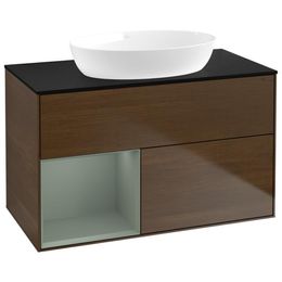 Villeroy & Boch Villeroy und Boch Finion Waschtischunterschrank GA12GMGN 100cm, Abdeckplatte black matt, Emotion, Regale Olive matt lacquer, Walnut veneer