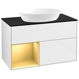 Villeroy & Boch Villeroy und Boch Finion Waschtischunterschrank GA12HFGF 100cm, Abdeckplatte black matt, Emotion, Regale Gold matt lacquer, Glossy white lacquer