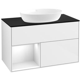 Villeroy & Boch Villeroy und Boch Finion Waschtischunterschrank GA12GFGF 100cm, Abdeckplatte black matt, Emotion, Regale Glossy white lacquer, Glossy white lacquer