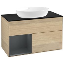 Villeroy & Boch Villeroy und Boch Finion Waschtischunterschrank GA12HGPC 100cm, Abdeckplatte black matt, Emotion, Regale Midnight matt lacquer, Oak Veneer