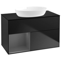 Villeroy & Boch Villeroy und Boch Finion Waschtischunterschrank GA12GKPD 100cm, Abdeckplatte black matt, Emotion, Regale Anthracite matt lacquer, Black matt lacquer