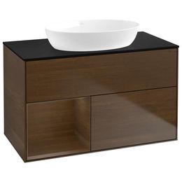 Villeroy & Boch Villeroy und Boch Finion Waschtischunterschrank GA12GNGN 100cm, Abdeckplatte black matt, Emotion, Regale Walnut Veneer, Walnut veneer