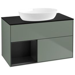 Villeroy & Boch Villeroy und Boch Finion Waschtischunterschrank GA12PDGM 100cm, Abdeckplatte black matt, Emotion, Regale Black matt lacquer, Olive Matt Lacquer