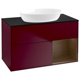 Villeroy & Boch Villeroy und Boch Finion Waschtischunterschrank GA22GNHB 100cm, Abdeckplatte black matt, Emotion, Regale Walnut Veneer, Peony Matt