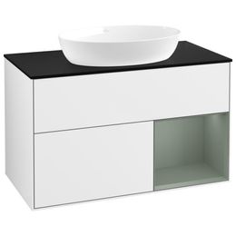 Villeroy & Boch Villeroy und Boch Finion Waschtischunterschrank GA22GMGF 100cm, Abdeckplatte black matt, Emotion, Regale Olive matt lacquer, Glossy white lacquer