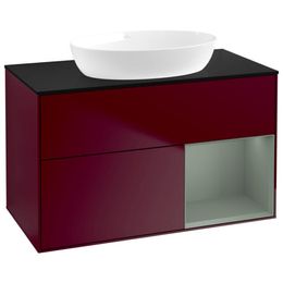 Villeroy & Boch Villeroy und Boch Finion Waschtischunterschrank GA22GMHB 100cm, Abdeckplatte black matt, Emotion, Regale Olive matt lacquer, Peony Matt