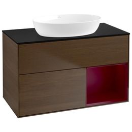 Villeroy & Boch Villeroy und Boch Finion Waschtischunterschrank GA22HBGN 100cm, Abdeckplatte black matt, Emotion, Regale Peony matt lacquer, Walnut veneer