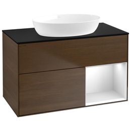 Villeroy & Boch Villeroy und Boch Finion Waschtischunterschrank GA22MTGN 100cm, Abdeckplatte black matt, Emotion, Regale White matt lacquer, Walnut veneer