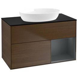 Villeroy & Boch Villeroy und Boch Finion Waschtischunterschrank GA22HGGN 100cm, Abdeckplatte black matt, Emotion, Regale Midnight matt lacquer, Walnut veneer