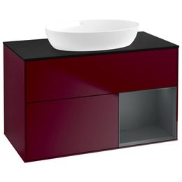 Villeroy & Boch Villeroy und Boch Finion Waschtischunterschrank GA22HGHB 100cm, Abdeckplatte black matt, Emotion, Regale Midnight matt lacquer, Peony Matt
