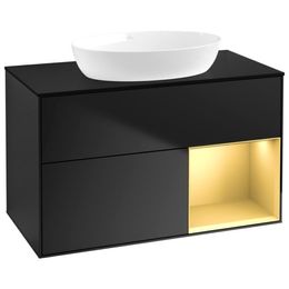 Villeroy & Boch Villeroy und Boch Finion Waschtischunterschrank GA22HFPD 100cm, Abdeckplatte black matt, Emotion, Regale Gold matt lacquer, Black matt lacquer