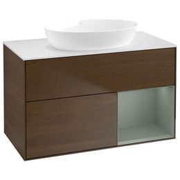 Villeroy & Boch Villeroy und Boch Finion Waschtischunterschrank GA21GMGN 100cm, Abdeckplatte white matt, Emotion, Regale Olive matt lacquer, Walnut veneer