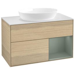 Villeroy & Boch Villeroy und Boch Finion Waschtischunterschrank GA21GMPC 100cm, Abdeckplatte white matt, Emotion, Regale Olive matt lacquer, Oak Veneer