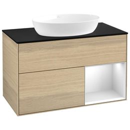 Villeroy & Boch Villeroy und Boch Finion Waschtischunterschrank GA22MTPC 100cm, Abdeckplatte black matt, Emotion, Regale White matt lacquer, Oak Veneer