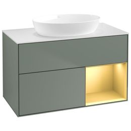 Villeroy & Boch Villeroy und Boch Finion Waschtischunterschrank GA21HFGM 100cm, Abdeckplatte white matt, Emotion, Regale Gold matt lacquer, Olive Matt Lacquer