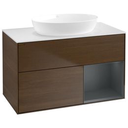 Villeroy & Boch Villeroy und Boch Finion Waschtischunterschrank GA21HGGN 100cm, Abdeckplatte white matt, Emotion, Regale Midnight matt lacquer, Walnut veneer