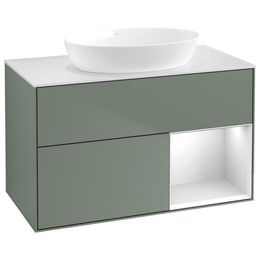 Villeroy & Boch Villeroy und Boch Finion Waschtischunterschrank GA21MTGM 100cm, Abdeckplatte white matt, Emotion, Regale White matt lacquer, Olive Matt Lacquer