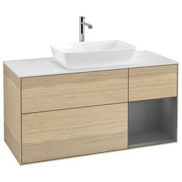 Villeroy & Boch Villeroy und Boch Finion Waschtischunterschrank G831GKPC 120cm, Abdeckplatte white matt, Emotion, Regale Anthracite matt lacquer, Oak Veneer